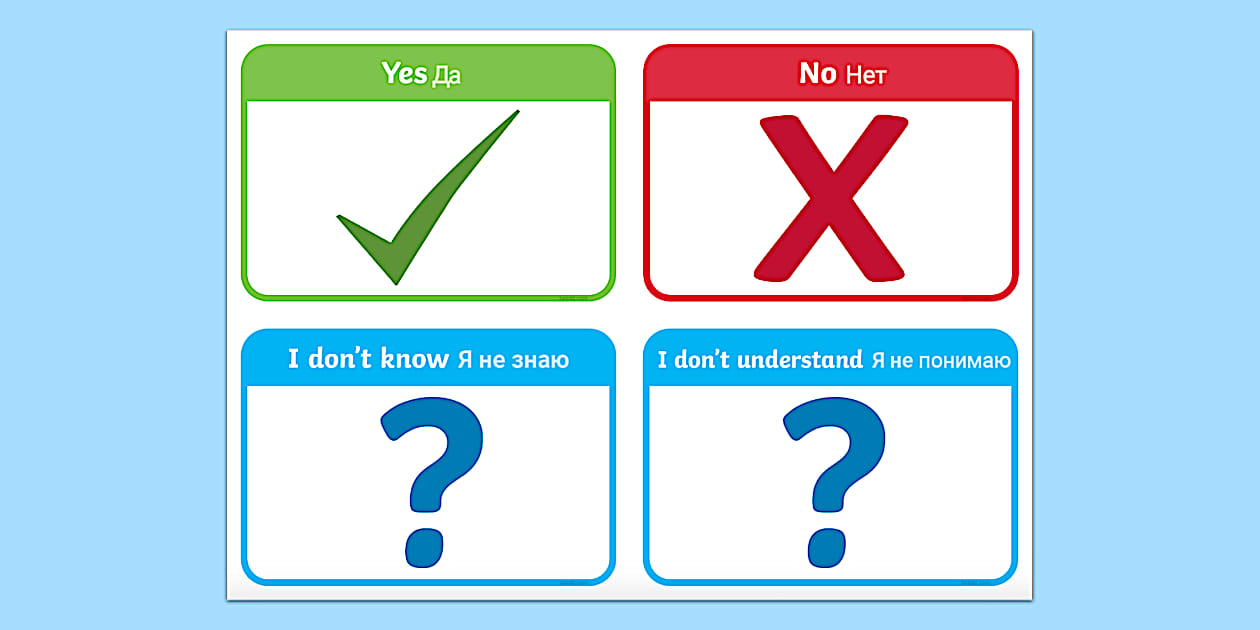 Russian Translation Yes or No Answer Cards