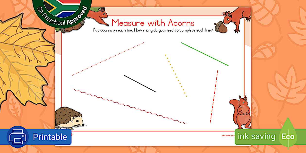 Autumn: Measure with Acorns Activity (Teacher-Made) - Twinkl