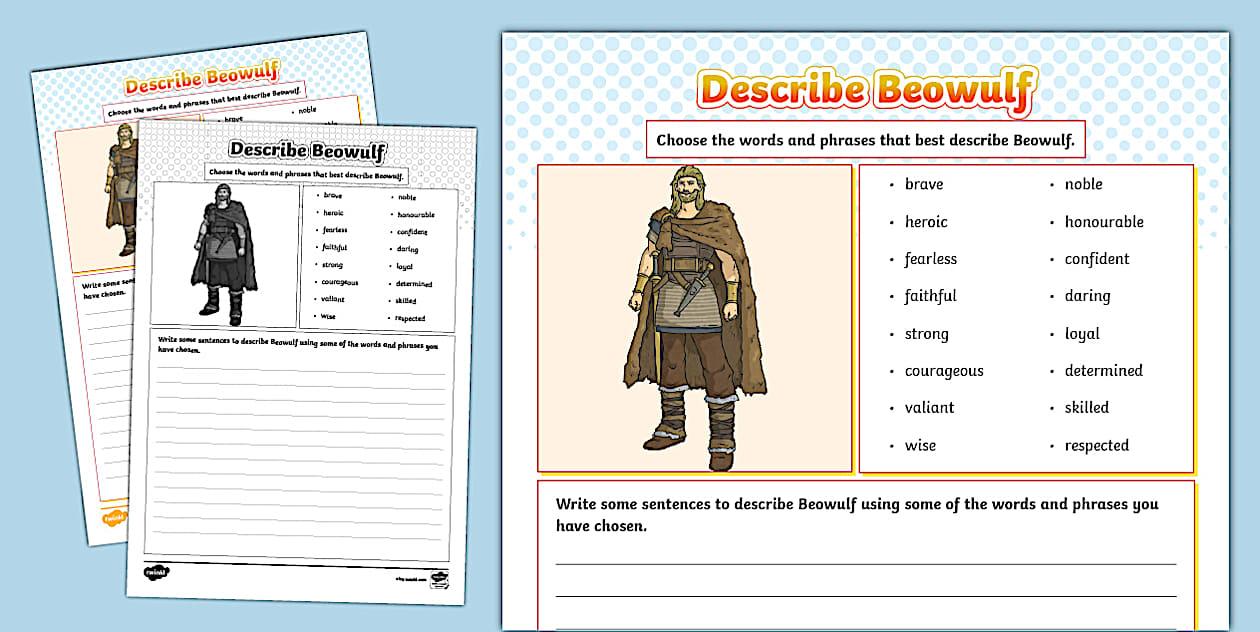 Describe Beowulf Worksheet - Twinkl English (teacher made)