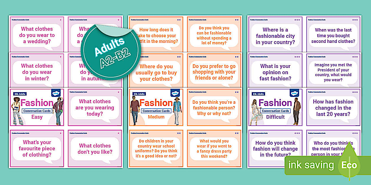 ESL Fashion Conversation Cards [Adults, A2-B2] - Twinkl
