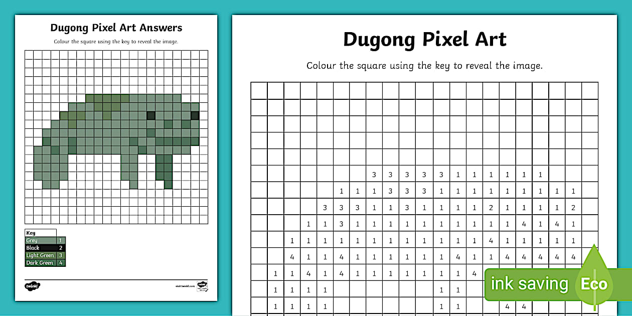 Dugong Pixel Art Template (Teacher-Made) - Twinkl