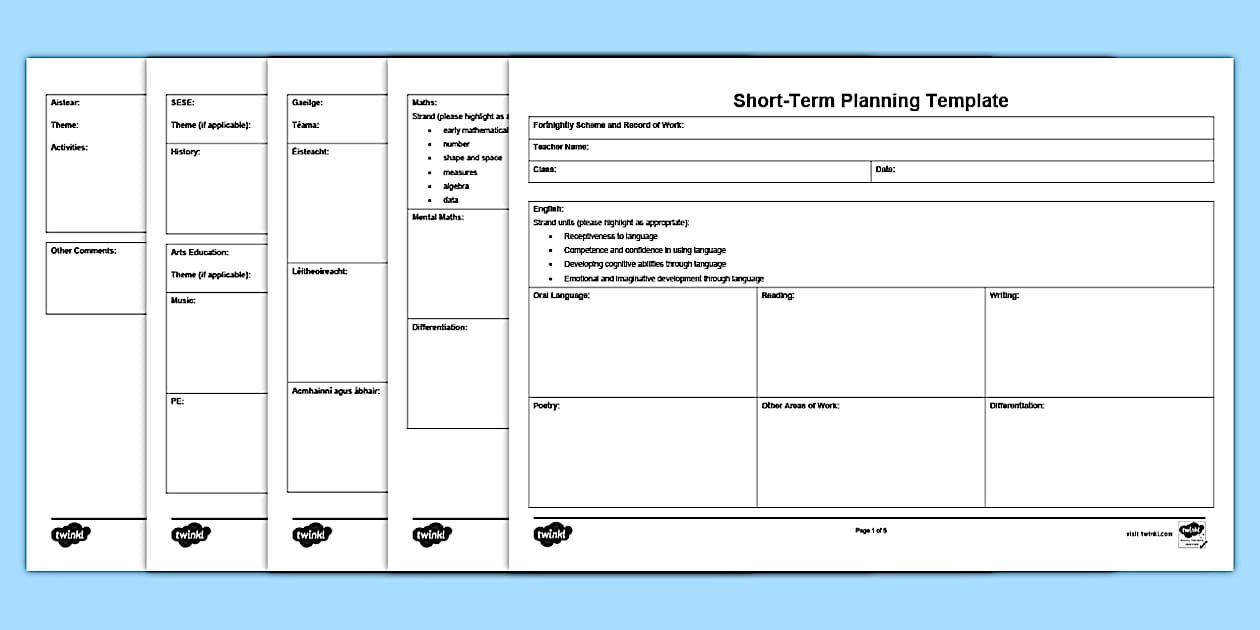 Short Term Planning Template for Teachers - Twinkl Resource