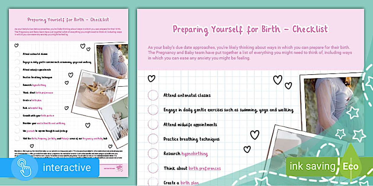 FREE! - Preparing Yourself for Birth - Checklist - Twinkl