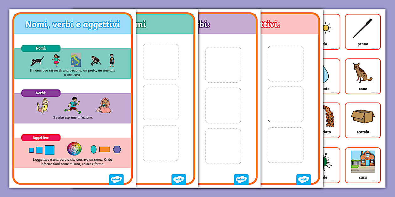 Nomi, verbi e aggettivi - scheda BES (teacher made) - Twinkl