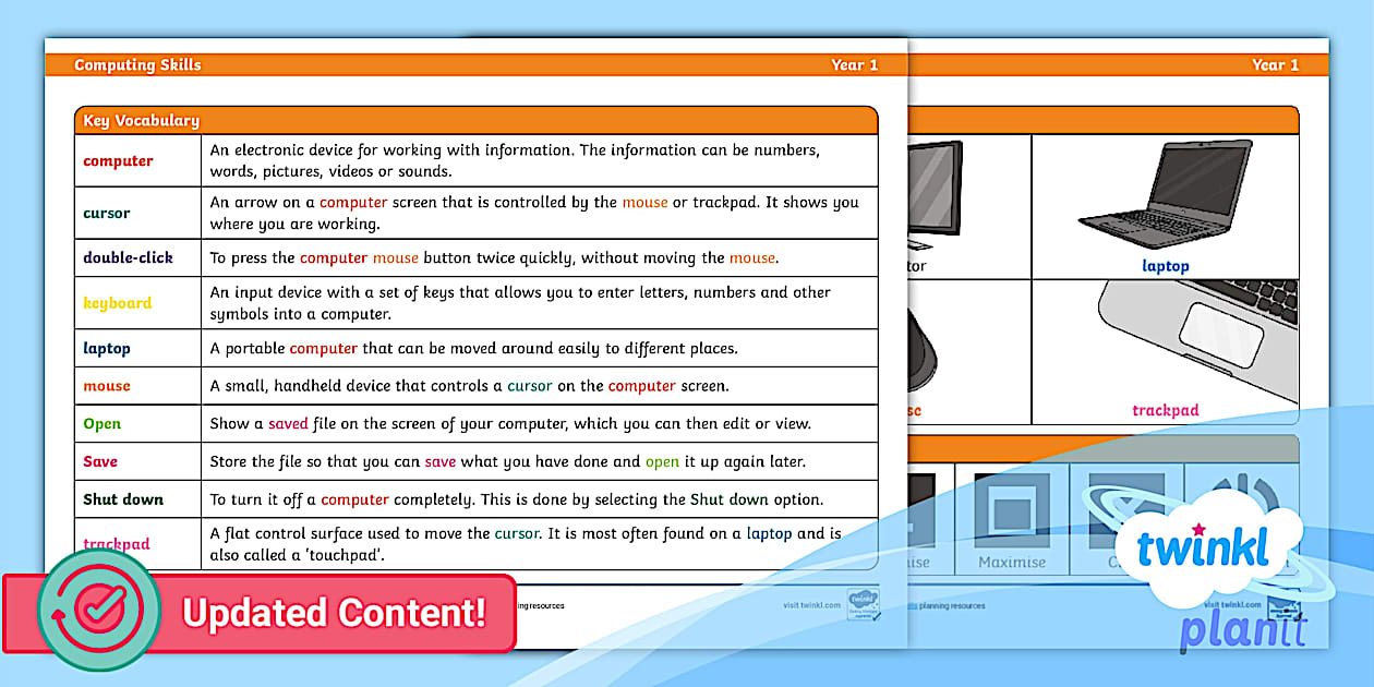 Computing: Computing Skills: Year 1 Knowledge Organiser