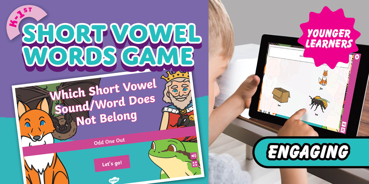 Short Vowel Sounds/Words Interactive Game for K-1st Grade