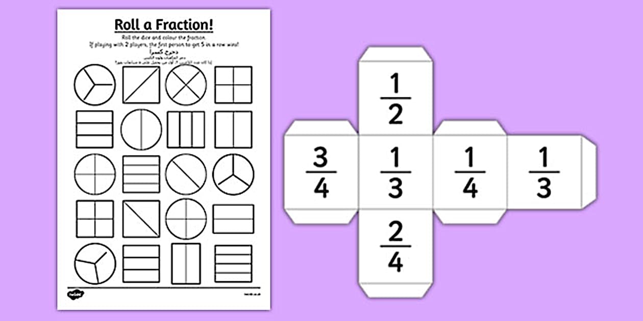 Year 2 Roll a Fraction Worksheet / Worksheet Arabic Translation