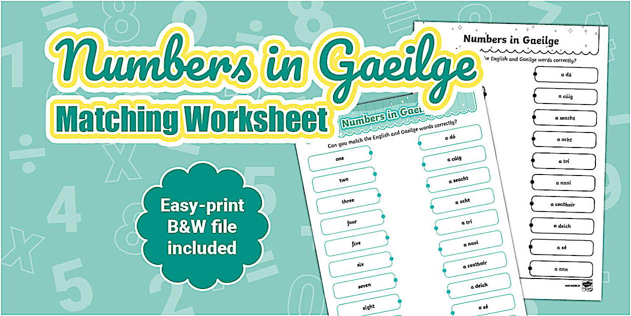 Numbers in Gaeilge Matching Worksheet