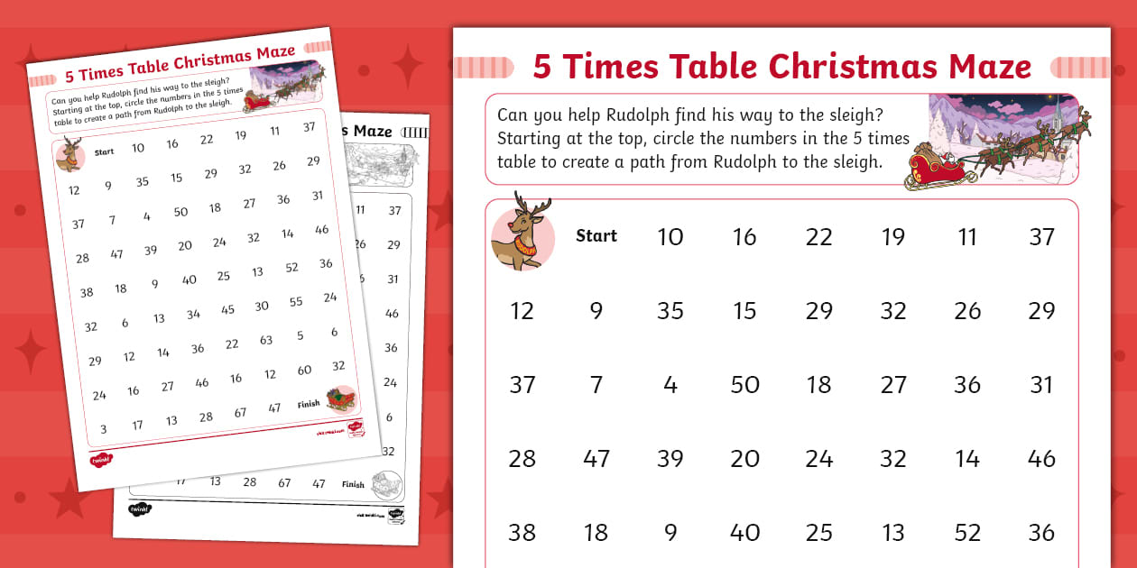 👉 5 Times Table Christmas Maze - Twinkl Maths - Twinkl