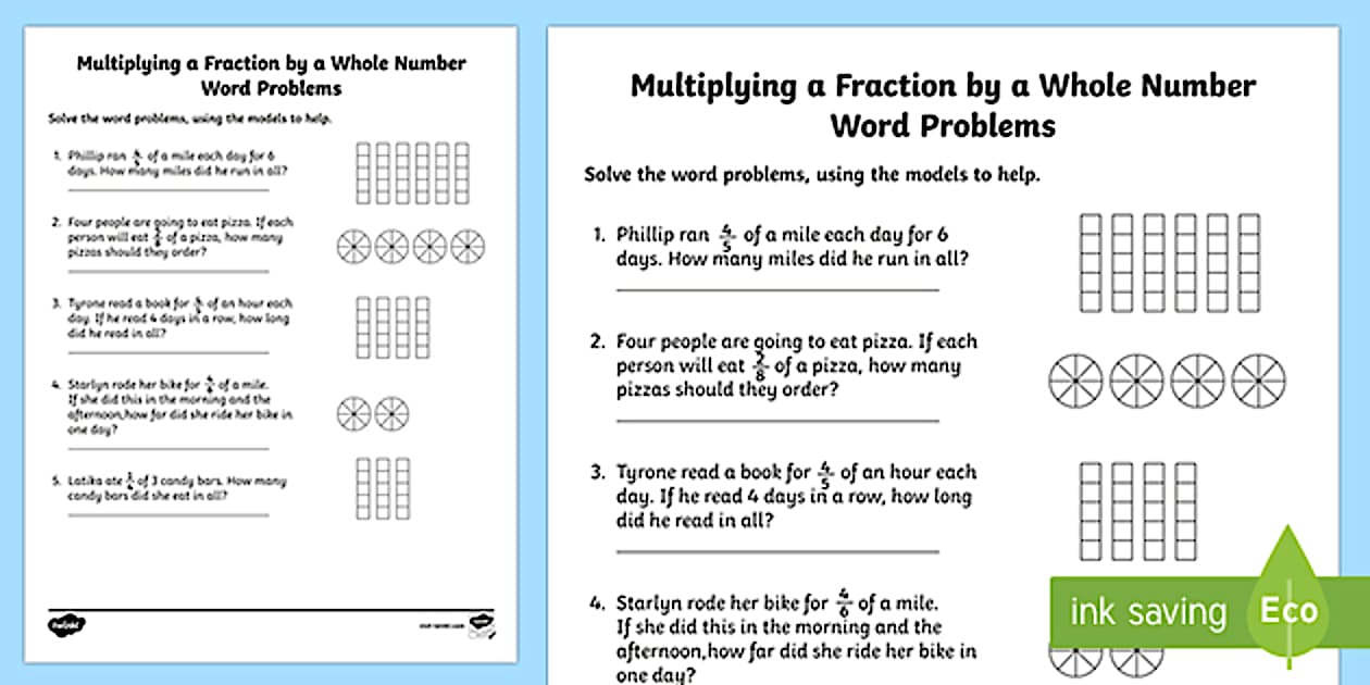 Multiplying Fractions by Whole Numbers: Word Problems with Models ...