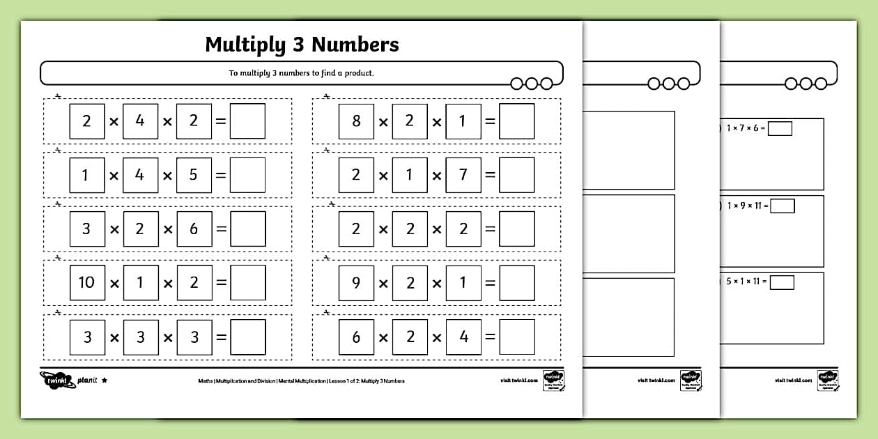 👉 Multiply 3 Numbers Differentiated Activity Sheets