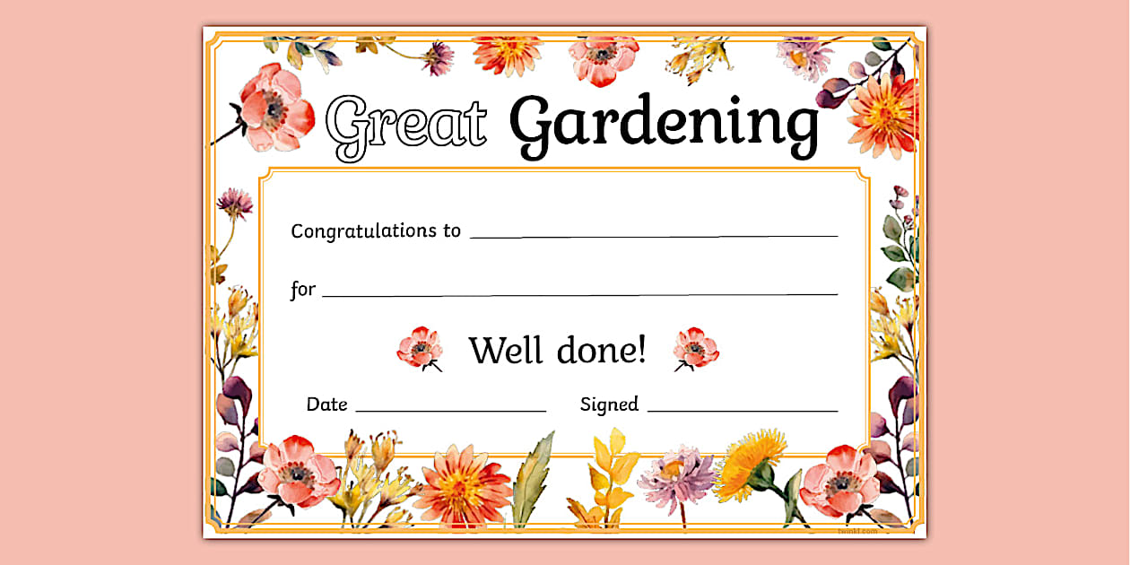 Wildflower-Themed Great Gardening Certificate (Teacher-Made)