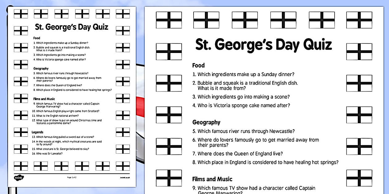 Care Home St George's Day Quiz - Twinkl