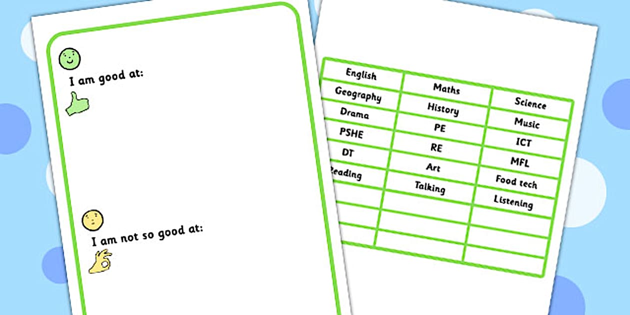 I Am Good At I Am Not So Good At Worksheet (teacher made)