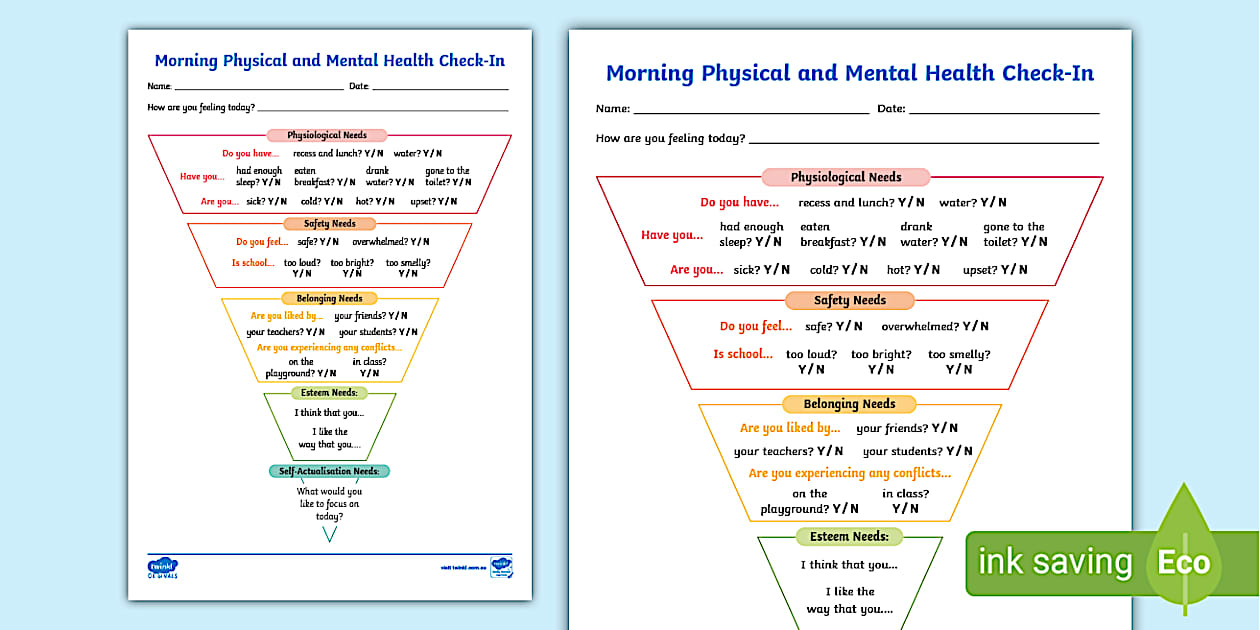 Morning Physical and Mental Health Check-In (teacher made)