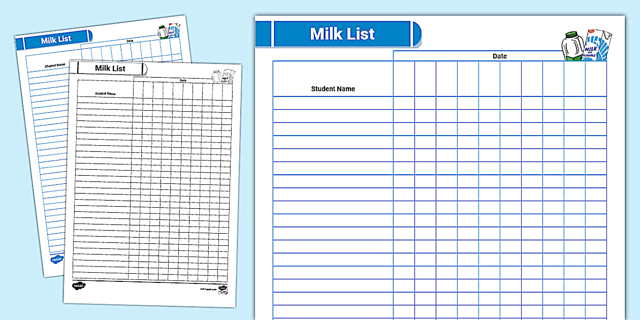 Milk List (teacher made) - Twinkl