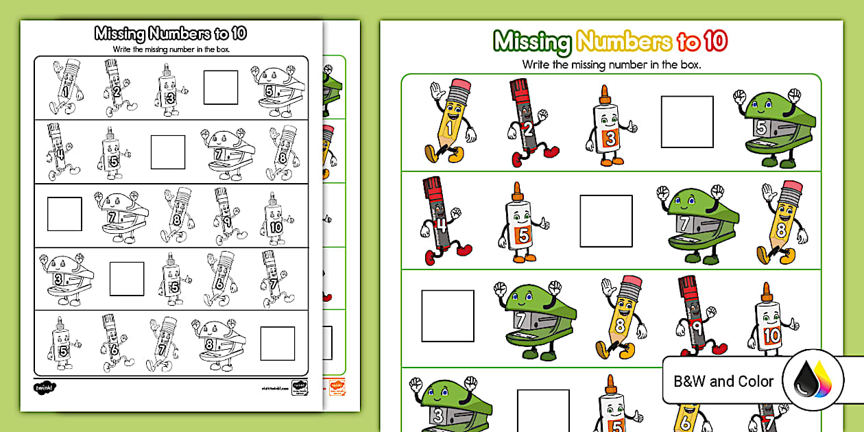 Missing Numbers to 10 Ordering Activity Worksheet - Twinkl