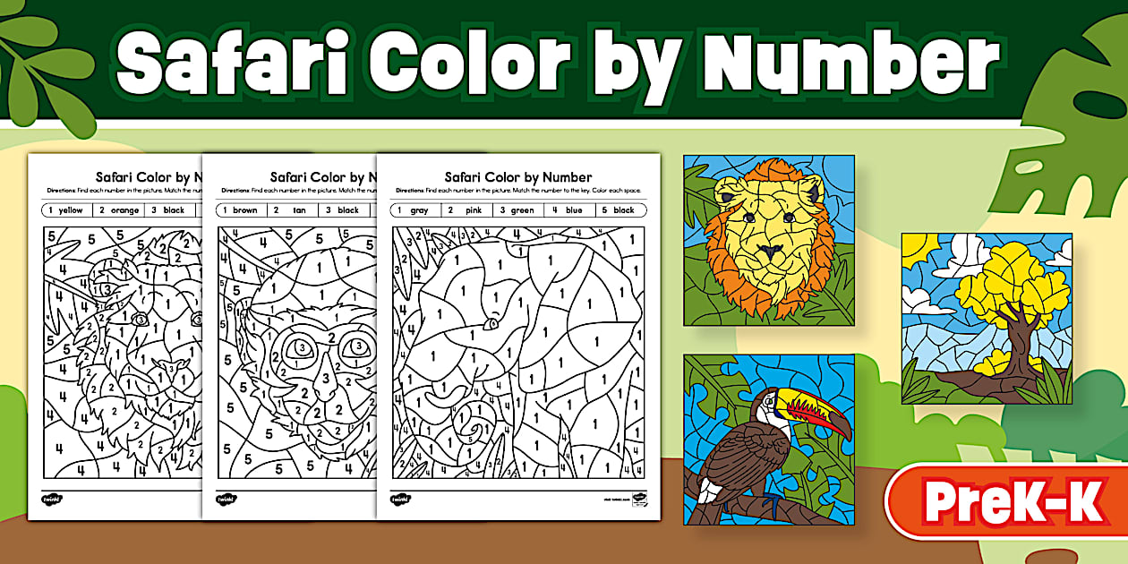 Summer Safari Color by Number Worksheets for PreK-K