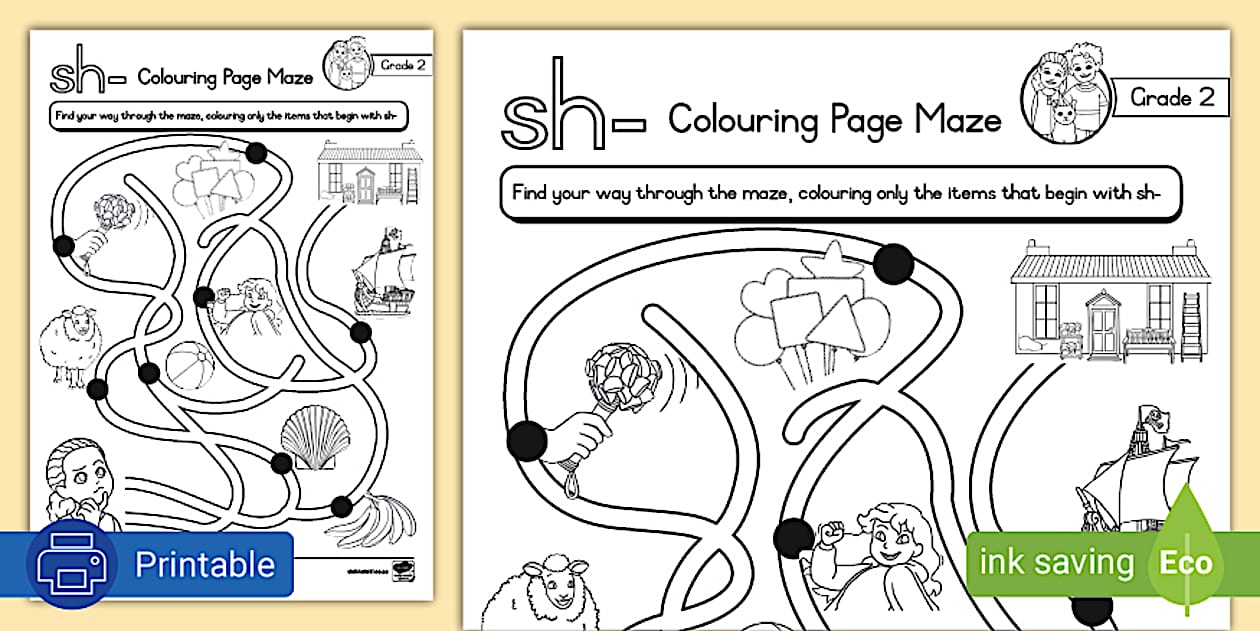 Grade 2 Phonics: Colouring Maze sh- (teacher made) - Twinkl