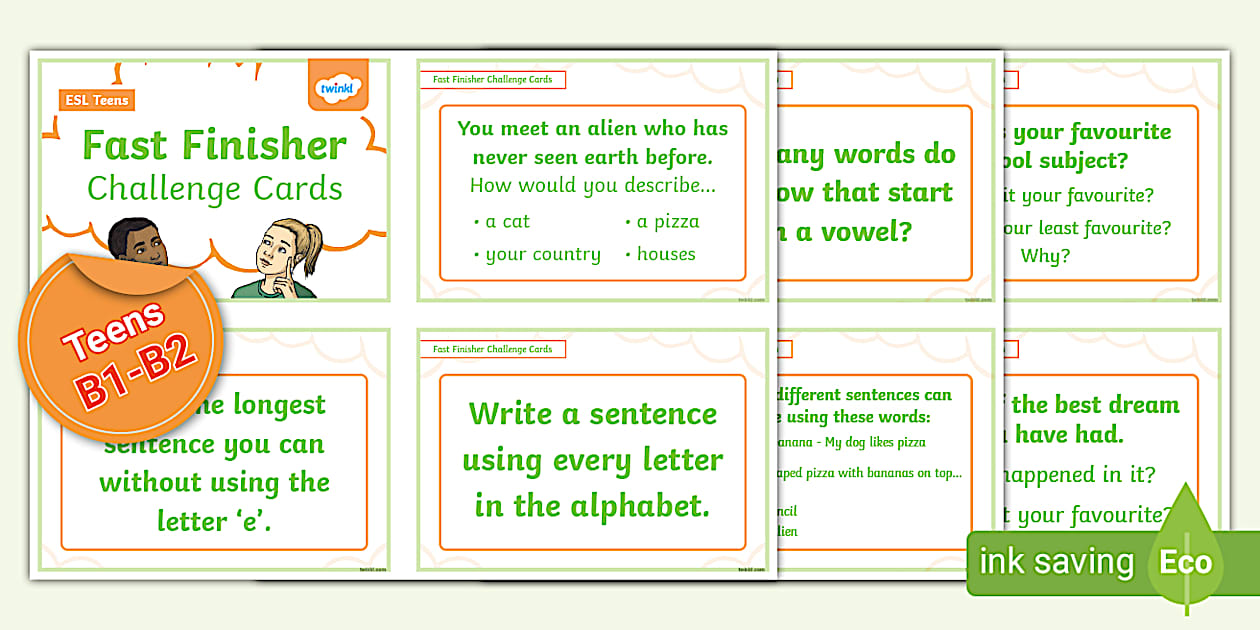 ESL Fast Finisher Challenge Cards [Teens, B1-B2] - Twinkl