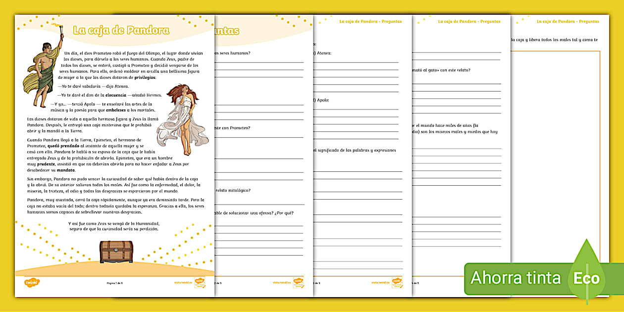 Comprensión lectora: La caja de Pandora - Mitos griegos - Twinkl