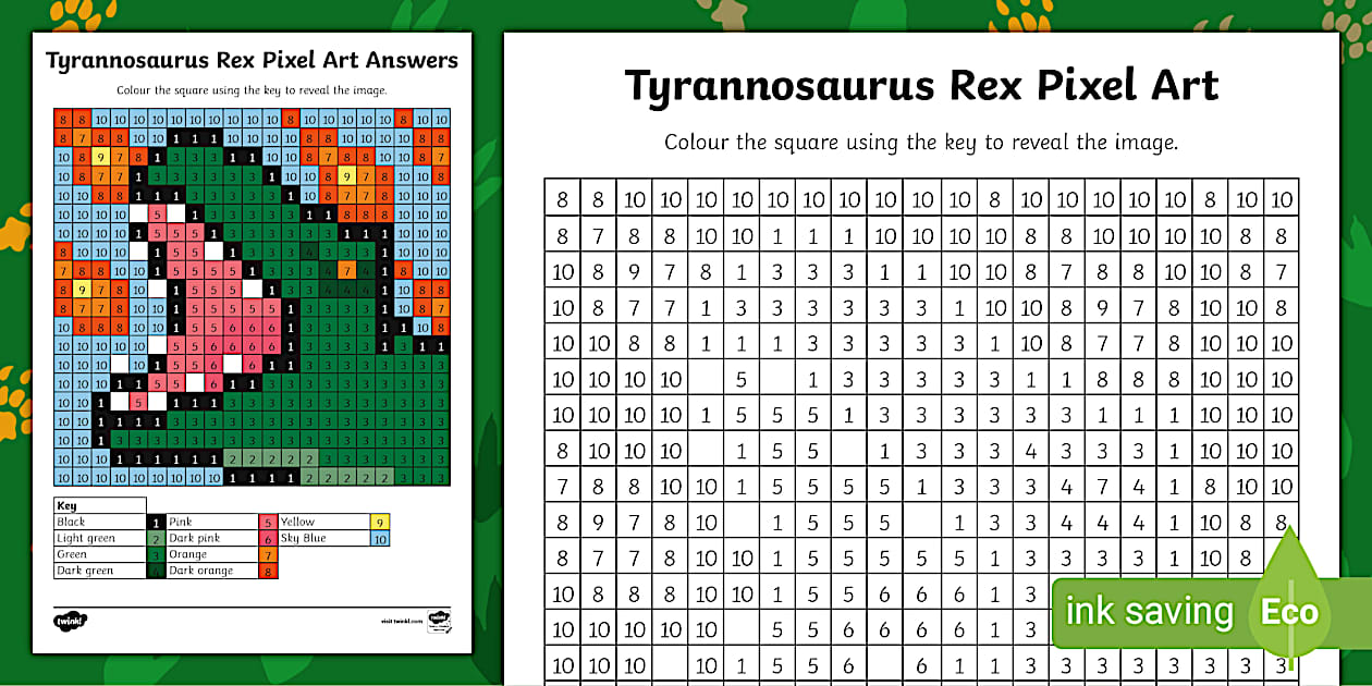 Tyrannosaurus Rex Pixel Art Template (teacher made) - Twinkl