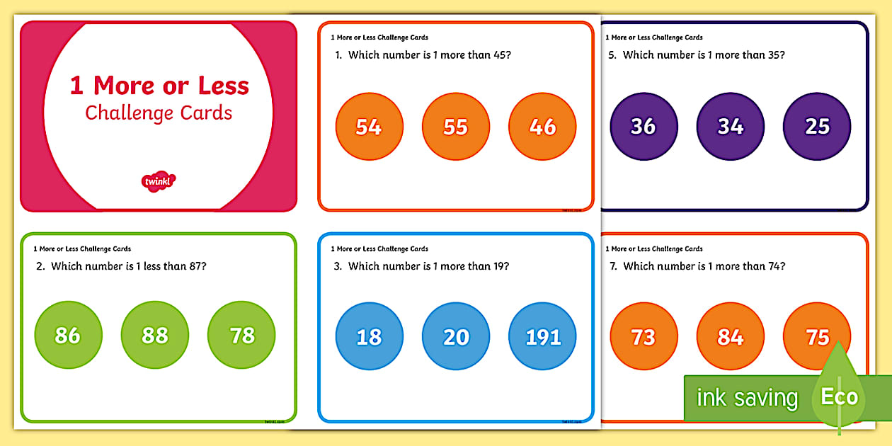 1 More or Less Challenge Cards (teacher made) - Twinkl