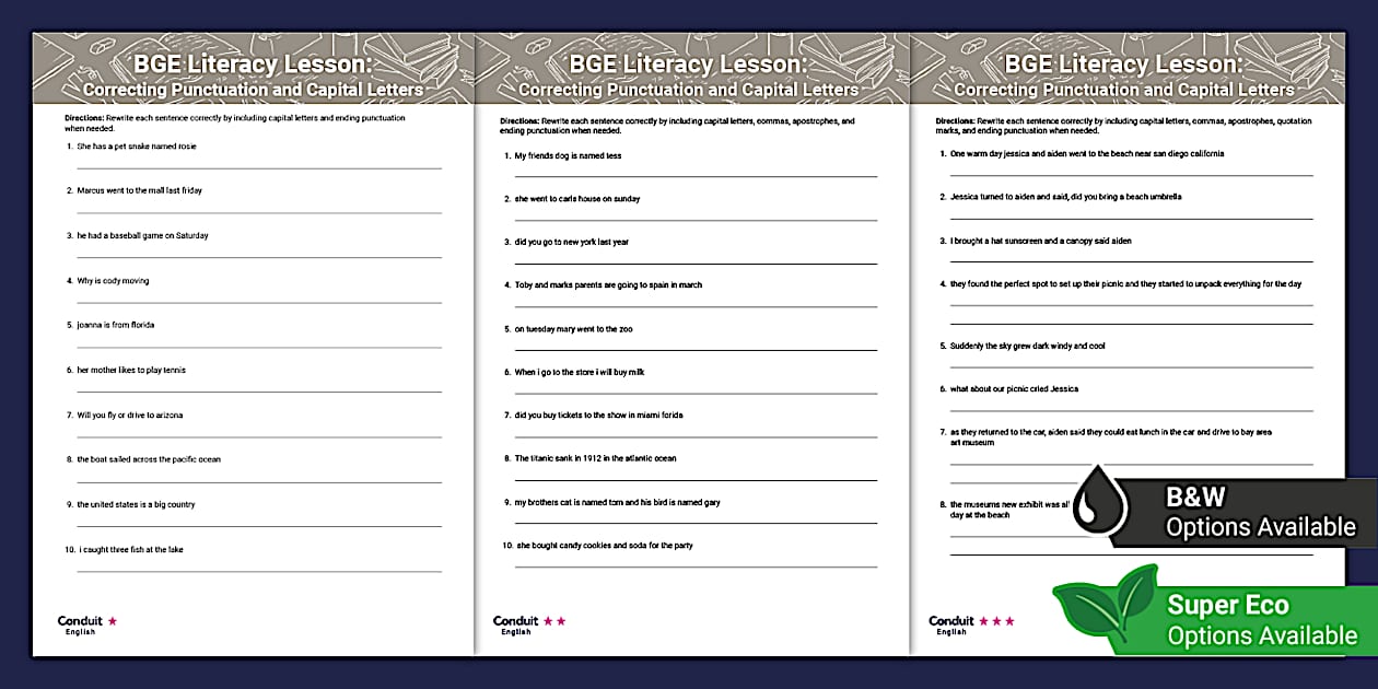 BGE Literacy: Correcting Punctuation and Capital Letters