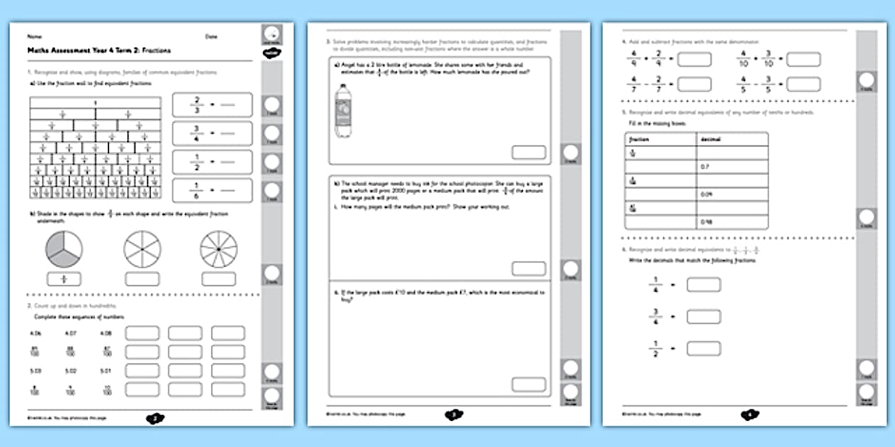 Grade 4 Fractions Test (teacher made) - Twinkl