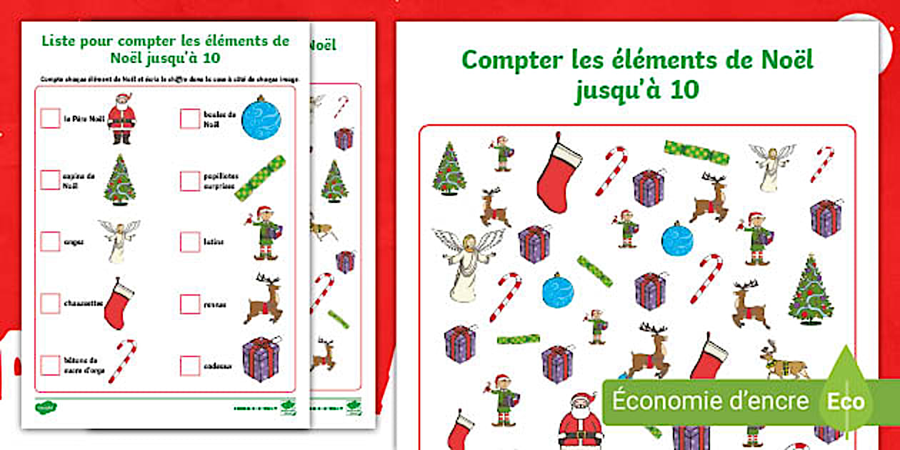 Compter les éléments de Noël jusqu’à 10 (Teacher-Made)
