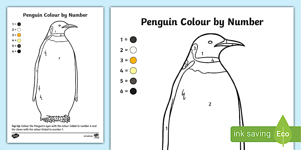 Penguin Bird Colour-by-Number Activity | Penguins | Twinkl