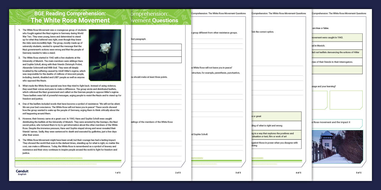 BGE Reading Comprehension: The White Rose Movement - Twinkl