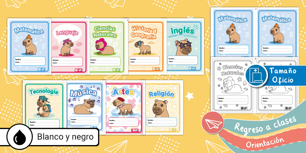 Regreso a clases: Portadas de capibara para imprimir