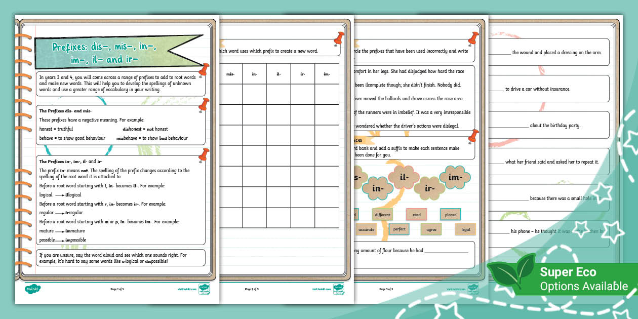 Prefixes: dis-, mis-, in-, im-, il- and ir- (Ages 7 - 9)
