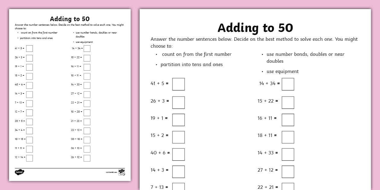 👉 Adding to 50 Activity Sheet (teacher made) - Twinkl