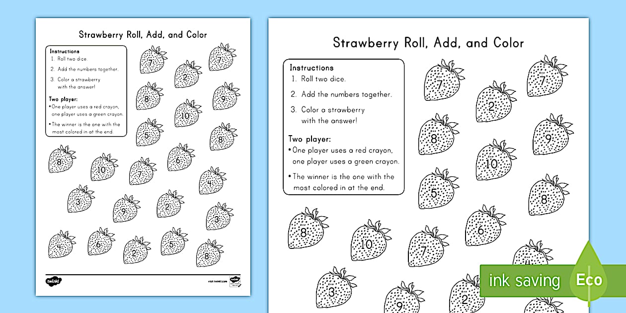 Roll a Strawberry Farm Dice Worksheet (teacher made)