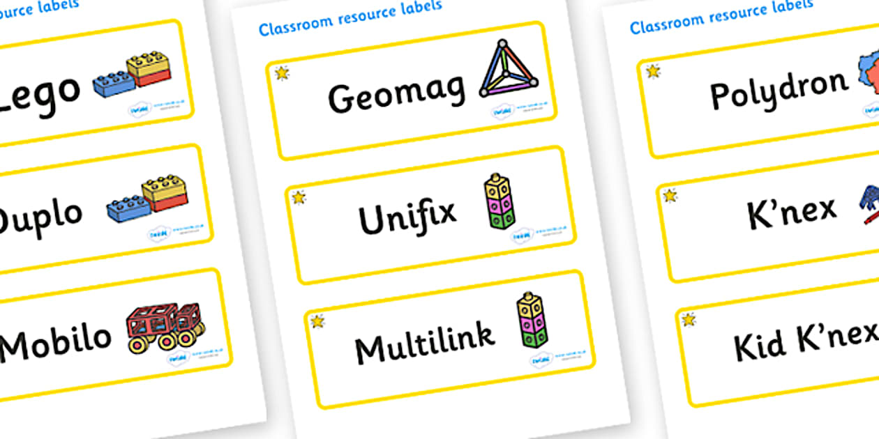 Star Themed Editable Construction Area Resource Labels