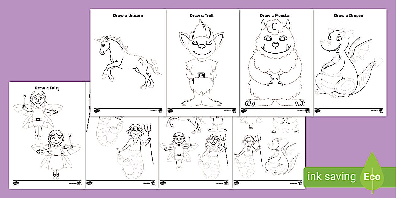 EYFS Draw a Fantasy Creature Pencil Control Activity Pack
