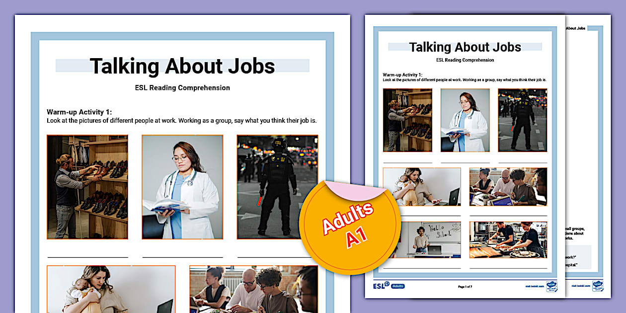 ESL reading comprehension about jobs for A1 adults - Twinkl