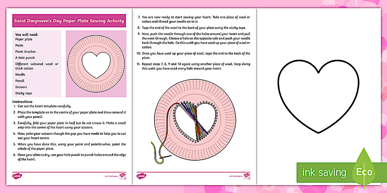 Saint Dwynwen's Day Paper Plate Sewing Craft Instructions