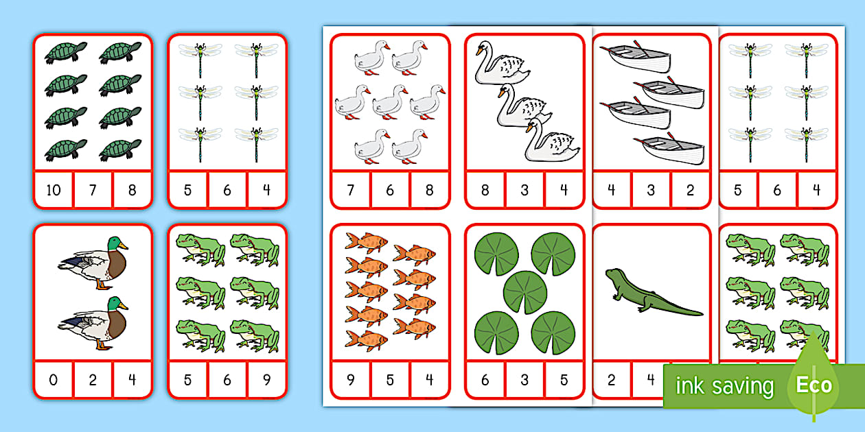 Pond Life Counting to 10 Clip Cards (teacher made) - Twinkl