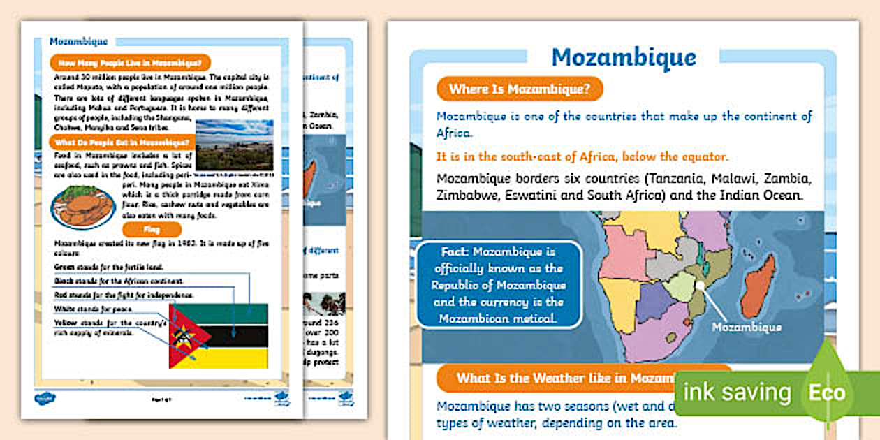 Mozambique KS1 Fact File (teacher made) - Twinkl