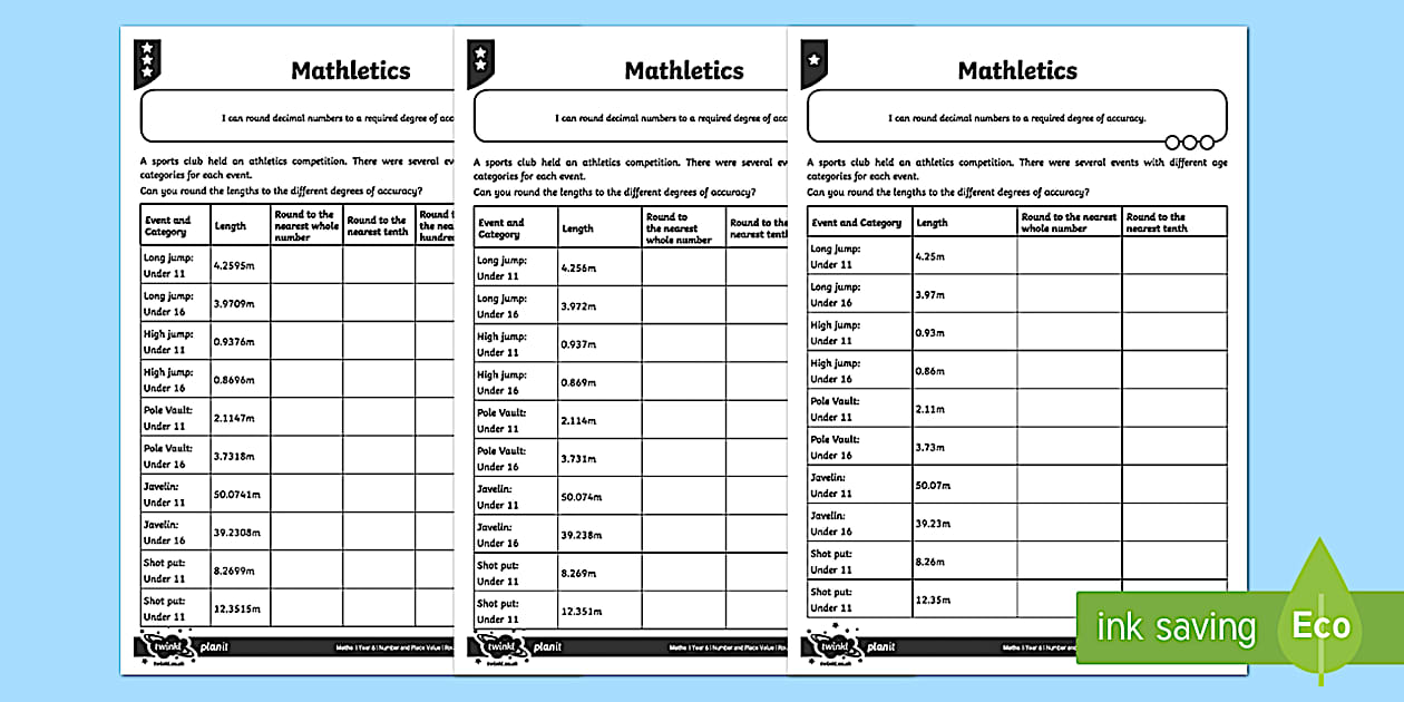 Rounding Decimals Table Worksheets | Twinkl (teacher made)