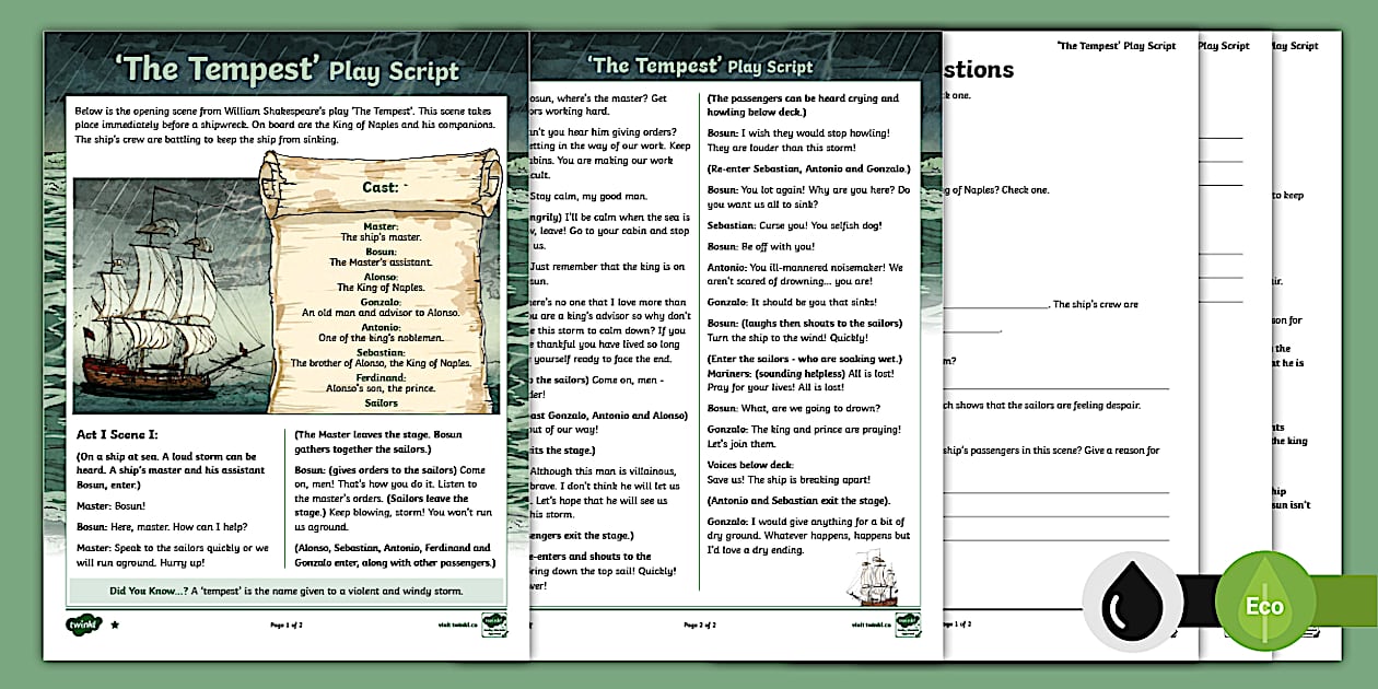 The Tempest Play Script and Reading Comprehension - Twinkl
