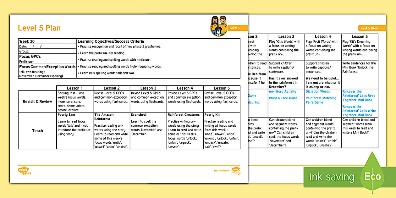 Adding un- Level 5, Week 30, Weekly Lesson Plan - Twinkl