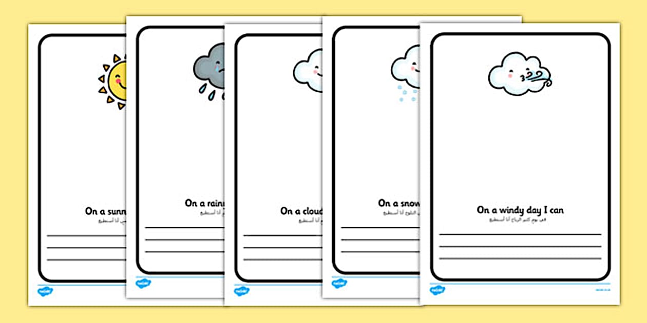 Black and White Weather Activity Writing Frames Arabic Translation