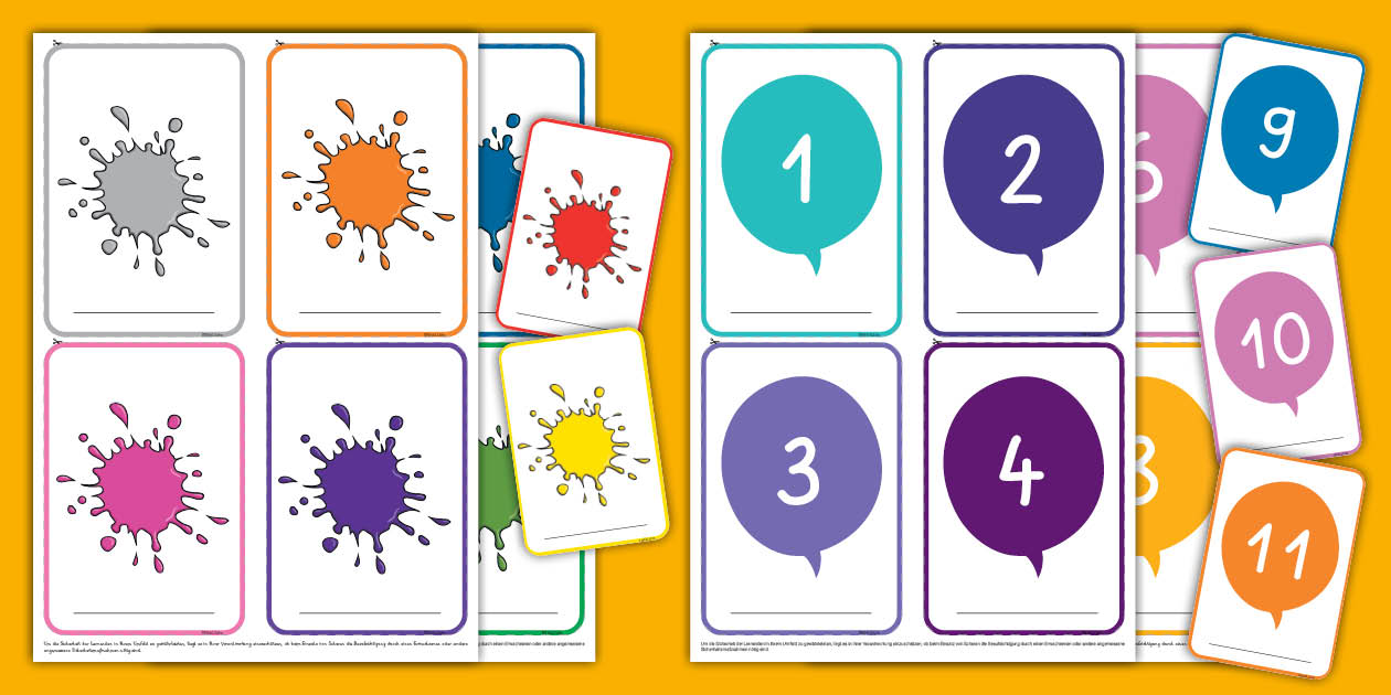Zahlen und Farben - Wort- und Bildkarten zum Ausfüllen