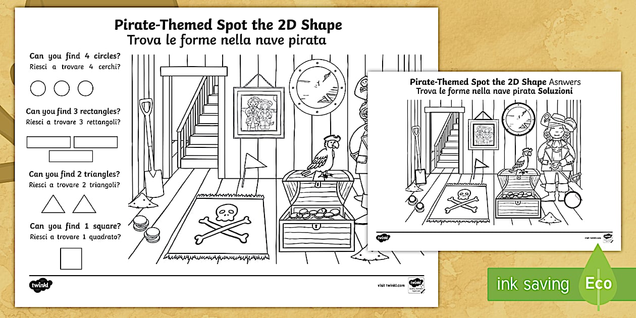 Pirate Themed Spot the 2D Shape Activity - Italian / English