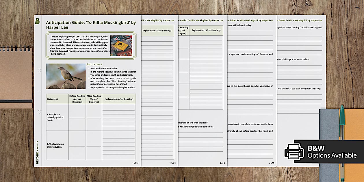 Anticipation Guide: 'To Kill a Mockingbird' by Harper Lee