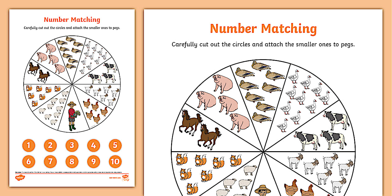 Farm Number Matching Pegs Activity (teacher made) - Twinkl